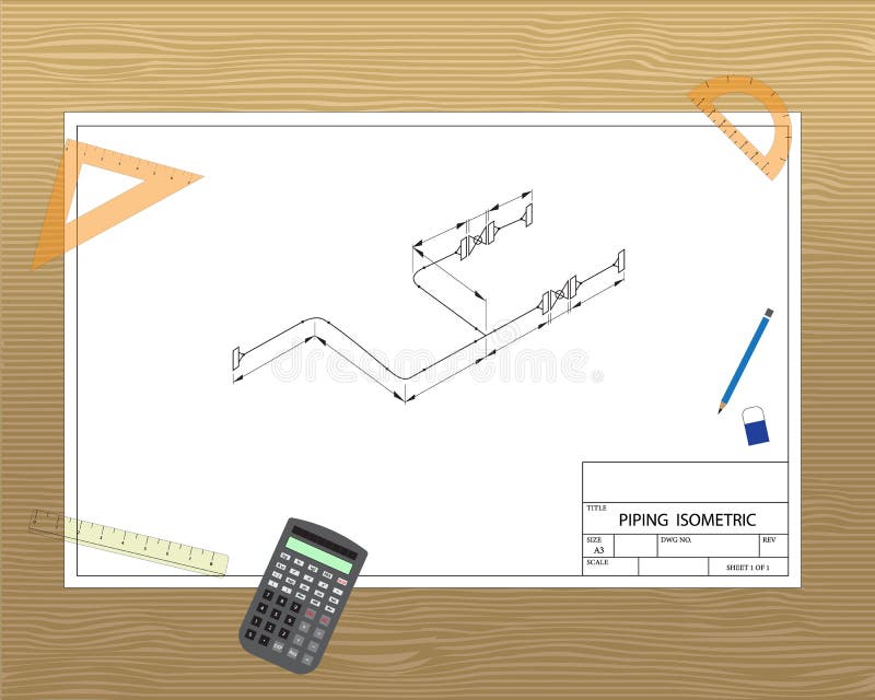 Piping Isometric Engineering Drawing on Desk Stock Vector ...