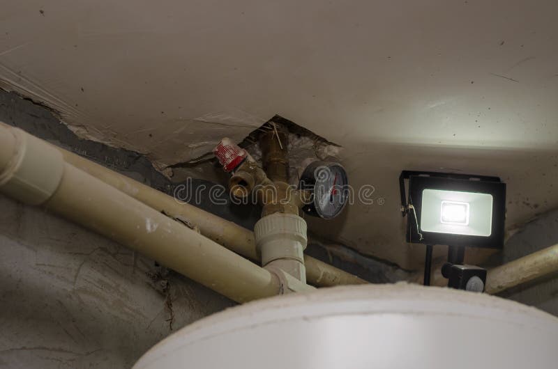 Piping Under the Ceiling in the Boiler Room. Spotlight, Motion S Stock ...