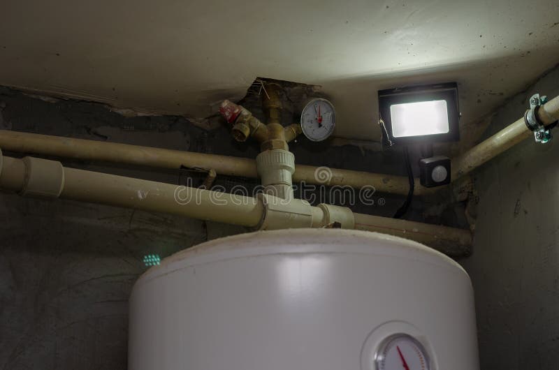 Piping Under the Ceiling in the Boiler Room. Spotlight, Motion S Stock ...
