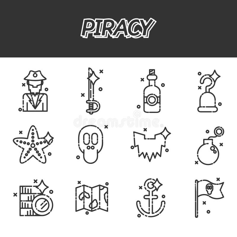 Piracy flat icons set stock vector. Illustration of graphic - 87519029