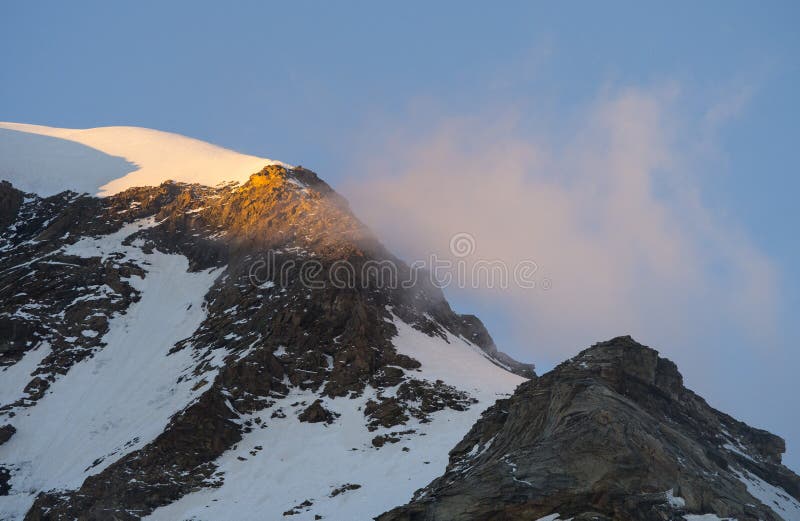 Piramide Vincent Peak at Sunset, Monte Rosa, Alps, Italy Stock Photo ...