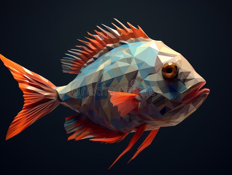Piranha or Predatory Fish in Low Poly Style on a Dark Background, AI ...