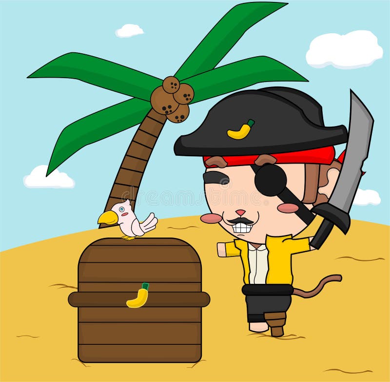 Car?cter Del Pirata Del Mono En Estilo De La Historieta, En Un Chaleco ...