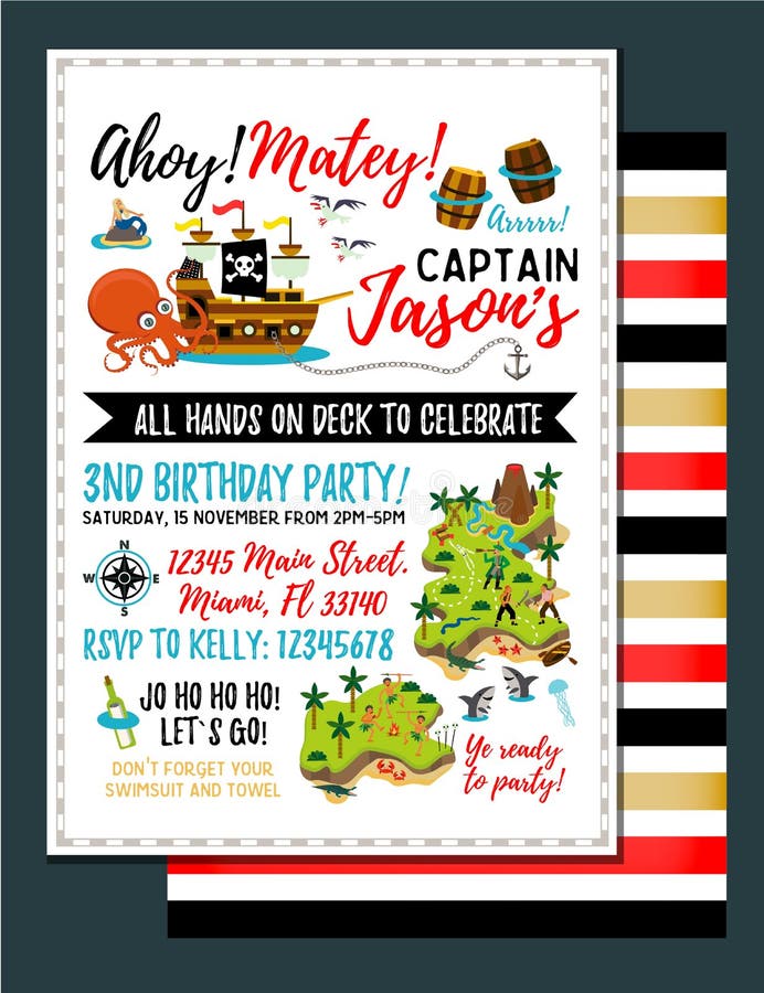Pirate Birthday Invitation. Treasure Map Invitation. Vector ...