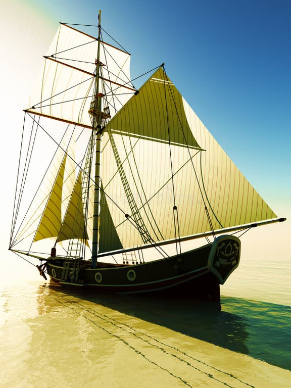 Pirate brigantine stock illustration. Illustration of evening - 30173009