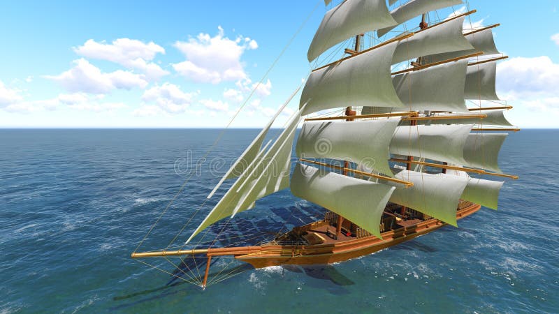 Pirate brigantine at sea stock photo. Image of fore, military - 64483252
