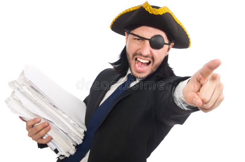 The Pirate Businessman Holding Hammer Isolated on White Stock Image ...