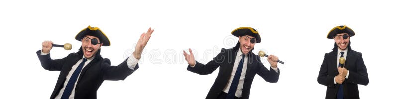The Pirate Businessman Holding the Microphone Isolated on White Stock ...
