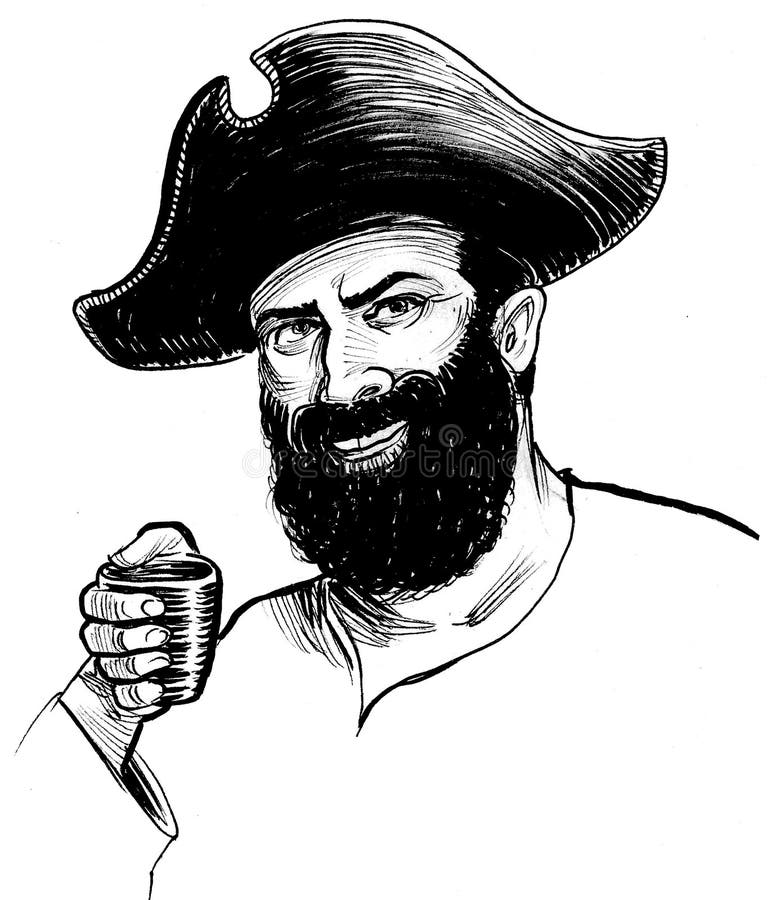 Pirate Captain Drinking Rum Stock Illustration - Illustration of beard ...