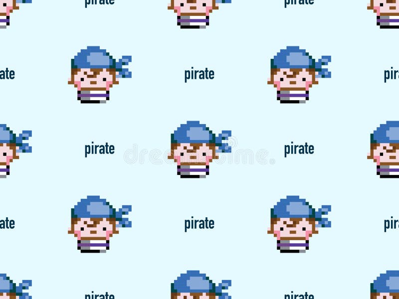 Pirate Seamless Pattern on Blue Background. Pixel Style Stock Vector ...