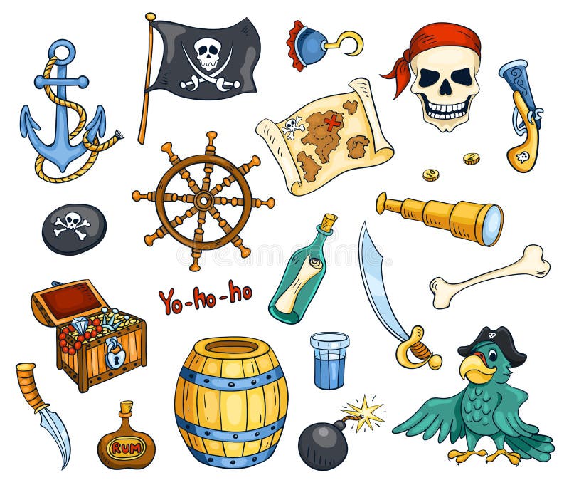 Vector Set of Pirate Items, Colorful Cartoon Collection Stock Vector ...