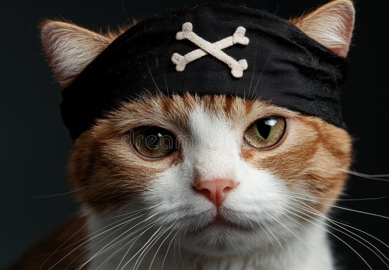 Pirate Cat with Eye Patch and Crossbones Hat Stock Illustration ...