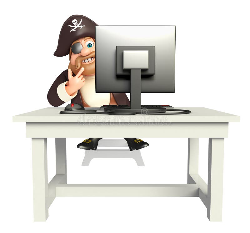 Pirate with Computer stock illustration. Illustration of computer ...
