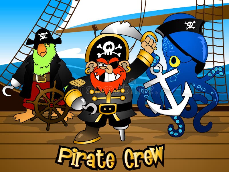 Pirate Crew with the Captain on a Ship Deck Stock Vector - Illustration ...