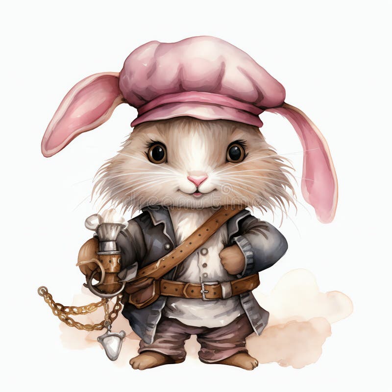 Pirate Cute Bunny Blue Cute Bunny Watercolor Stock Illustration ...