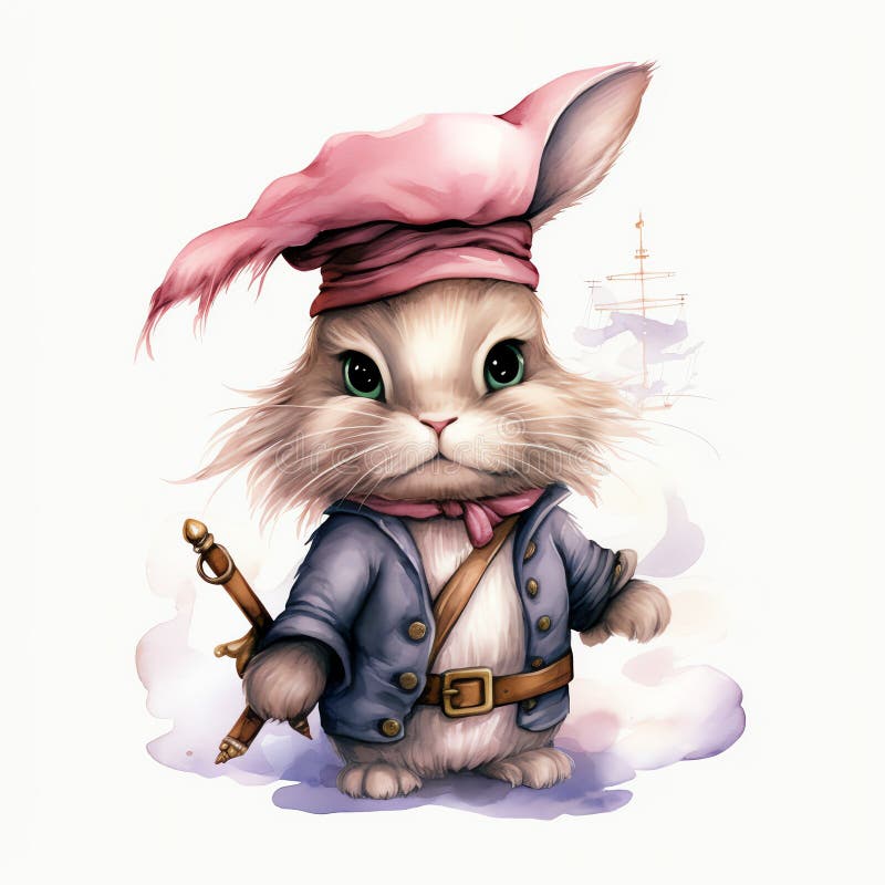 Pirate Cute Bunny Blue Cute Bunny Watercolor Stock Illustration ...