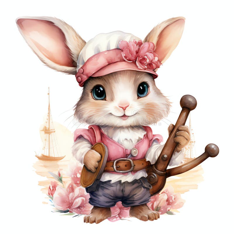 Pirate Cute Bunny Blue Cute Bunny Watercolor Stock Illustration ...