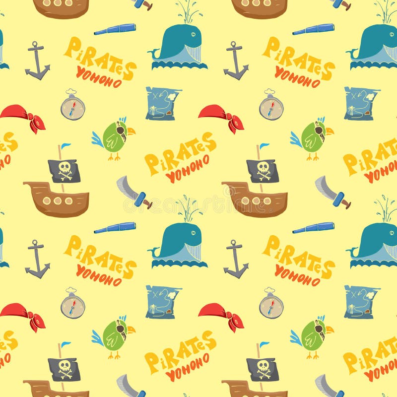 Pirate Doodles Seamless Pattern. Cute Pirate Items Sketch Stock Vector ...