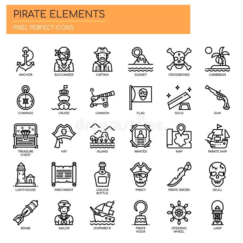 Pirate Elements , Pixel Perfect Icons Stock Vector - Illustration of ...