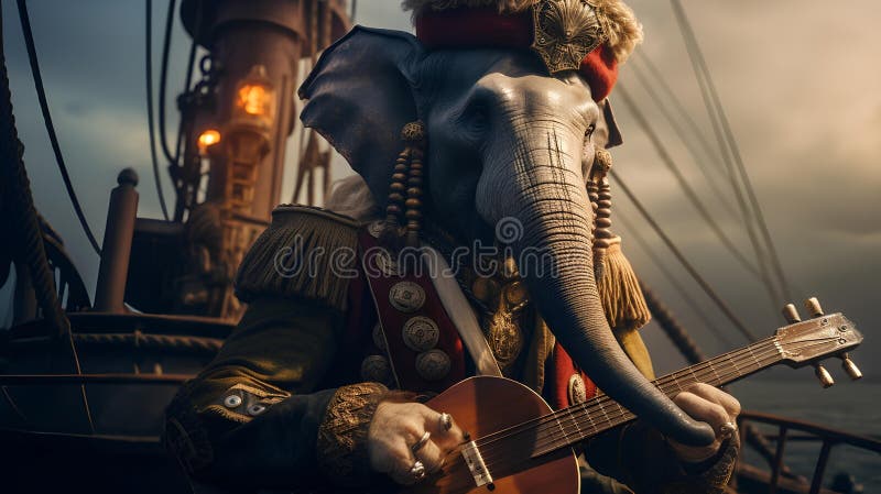 Pirate Elephant Playing a Guitar Stock Photo - Image of year, guitar ...