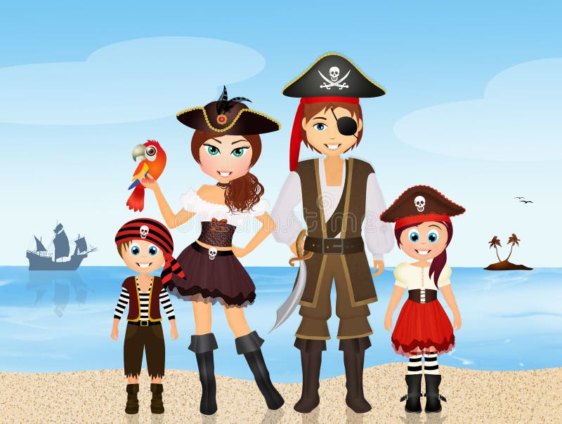 Pirate Family on the Island Stock Illustration - Illustration of family ...