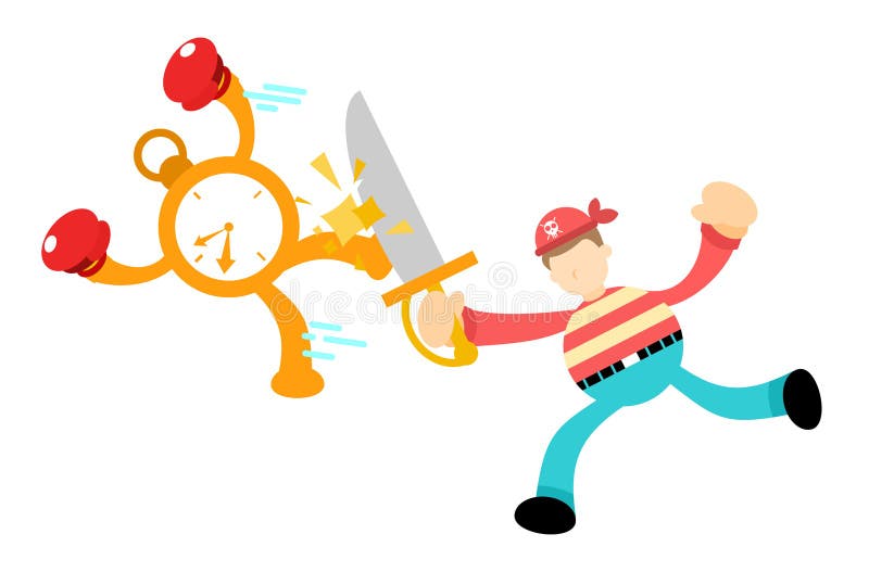 Pirate Sailor People Man Fight Boxing with Clock Time Cartoon Doodle ...