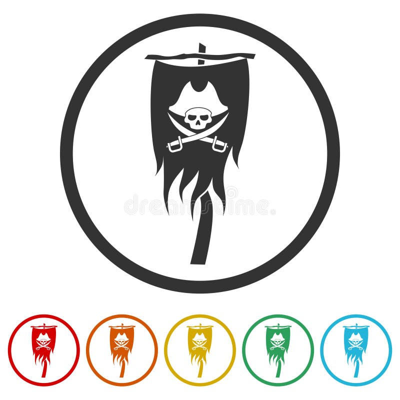 Pirate Flag Ring Icon Color Set Stock Vector - Illustration of dead ...