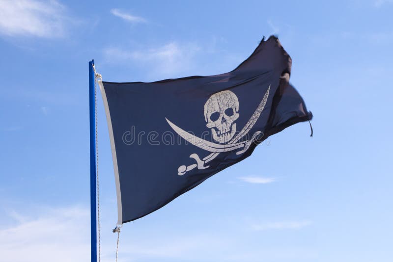 Pirate Flag Waving on Blue Sky Stock Image - Image of signs, wind: 79098995