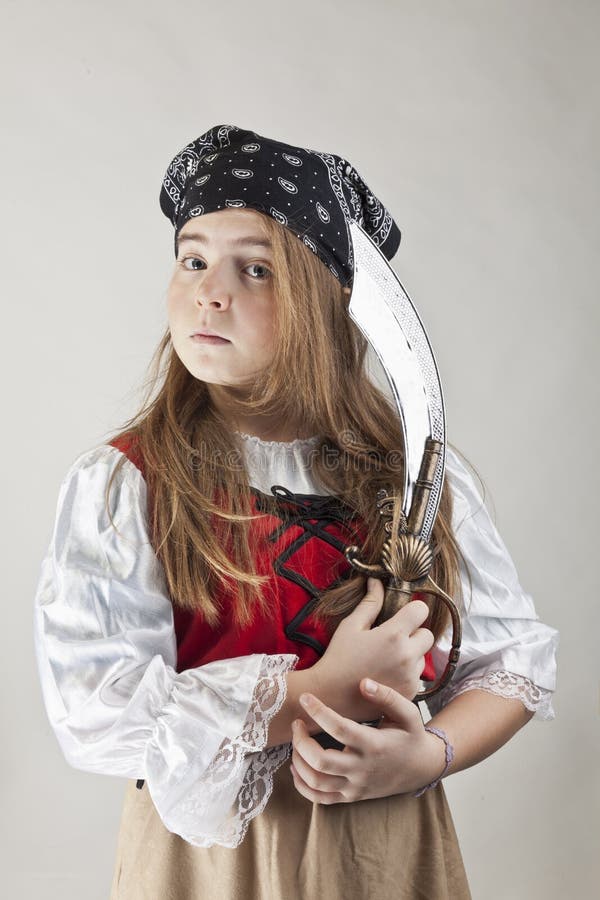 Scared Young Pirate Girl in a Costume Stock Image - Image of robbery ...