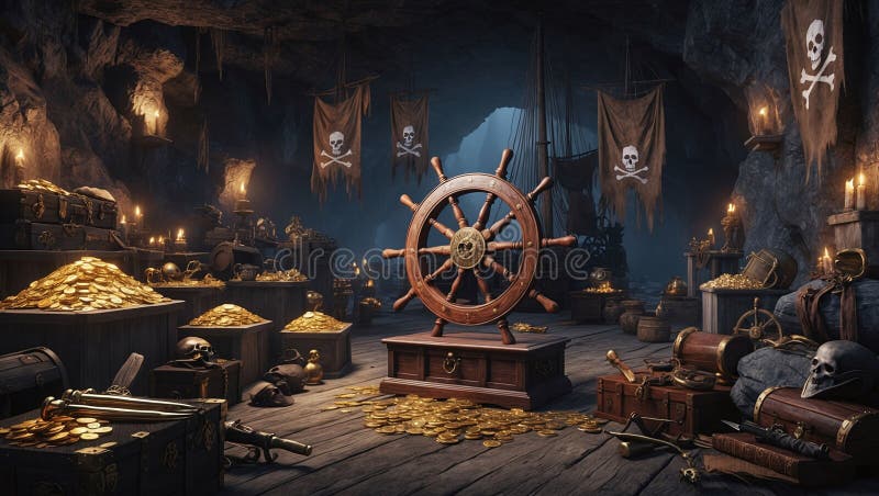 Pirate Hideout Filled with Treasure Weapons and Artifacts in Dark Cave ...