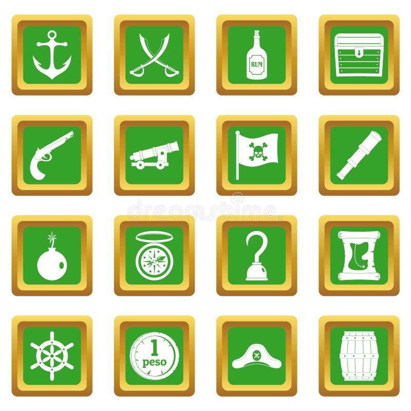 Pirate icons set green stock vector. Illustration of barrel - 97789466