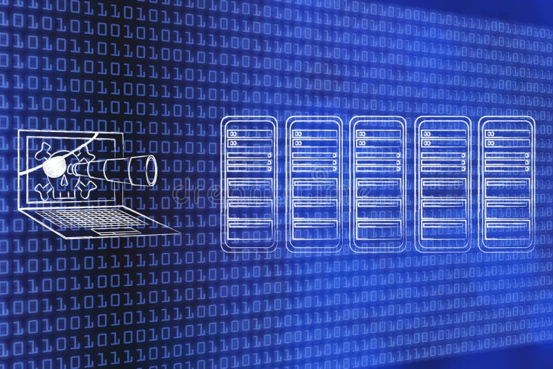 Pirate Laptop Spying on Database Servers Stock Illustration ...