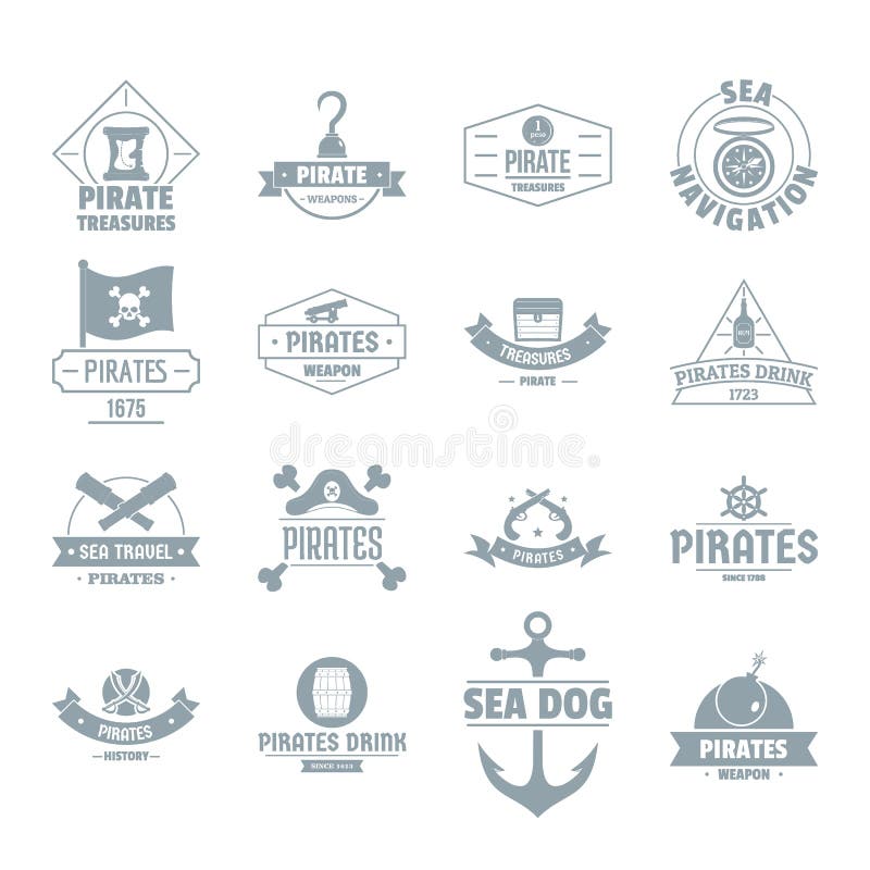 Pirate Logo Icons Set, Simple Style Stock Vector - Illustration of ...