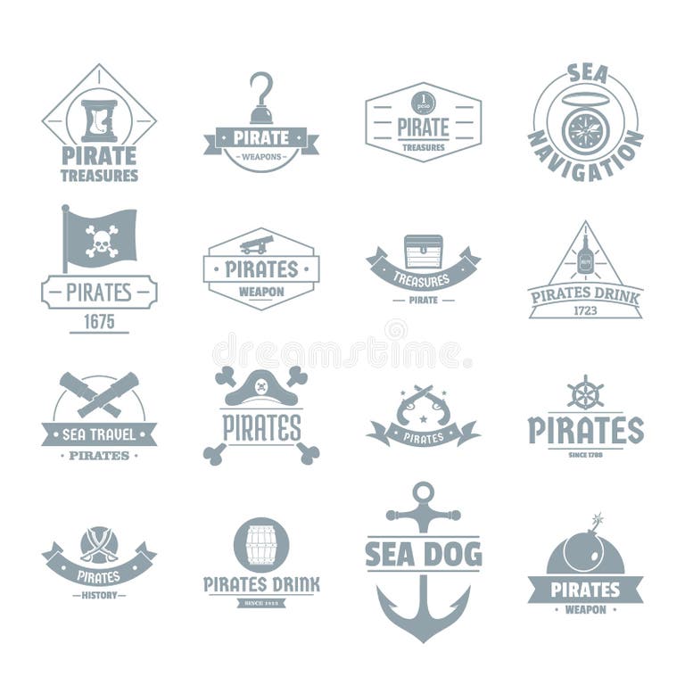 Pirate Logo Icons Set, Simple Style Stock Vector - Illustration of ...
