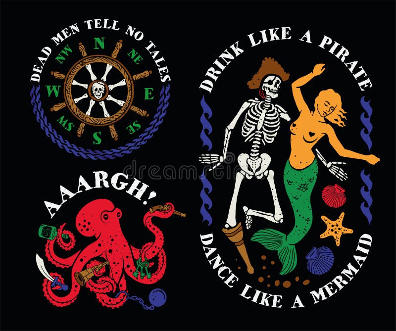 Pirate Logos Collection for T-shirt and Denim. Vector Illustration ...