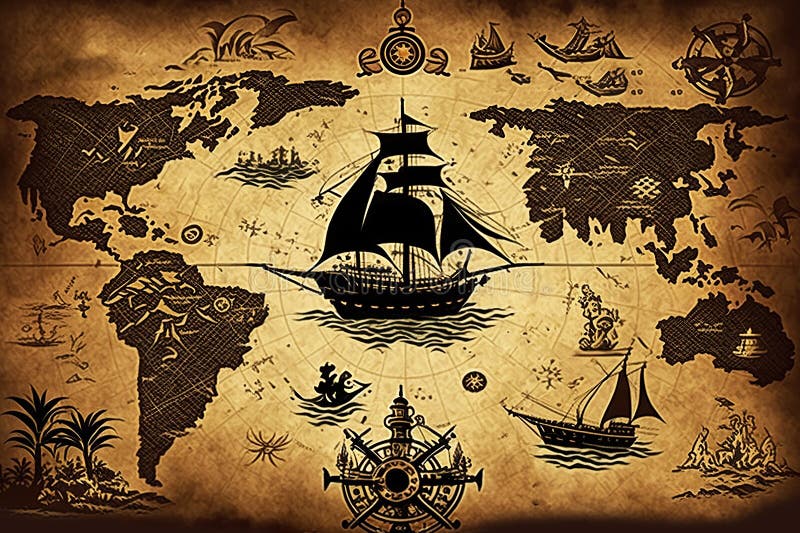 Pirate map. Generative AI. stock illustration. Illustration of plunder ...