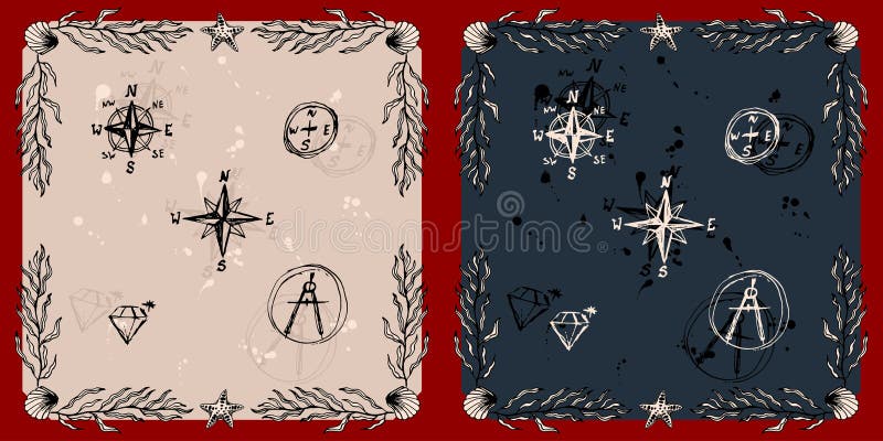 Pirate Map Decor Elements Ink Illustration Art Retro Vintage Stock ...