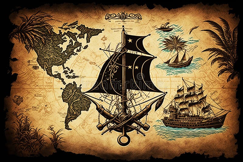 Pirate map. Generative AI. stock illustration. Illustration of mutiny ...