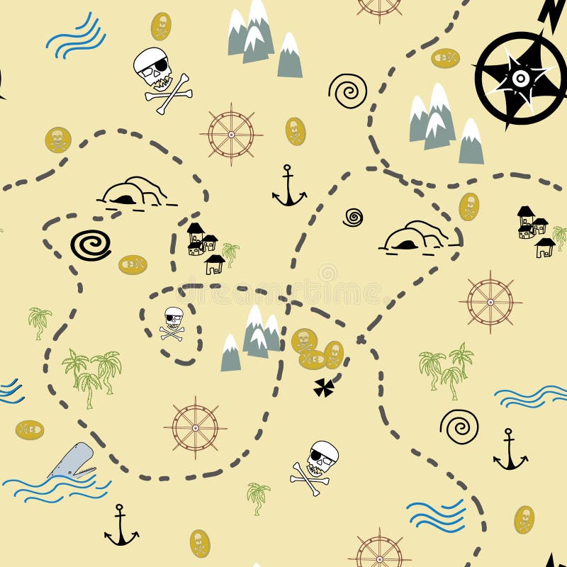 Pirate Map Illustration Vector Seamless Repeat Pattern Stock Vector ...