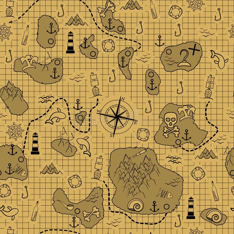 Cartoon Pirate Map Treasure, Travel Adventure. Vector Illustration ...