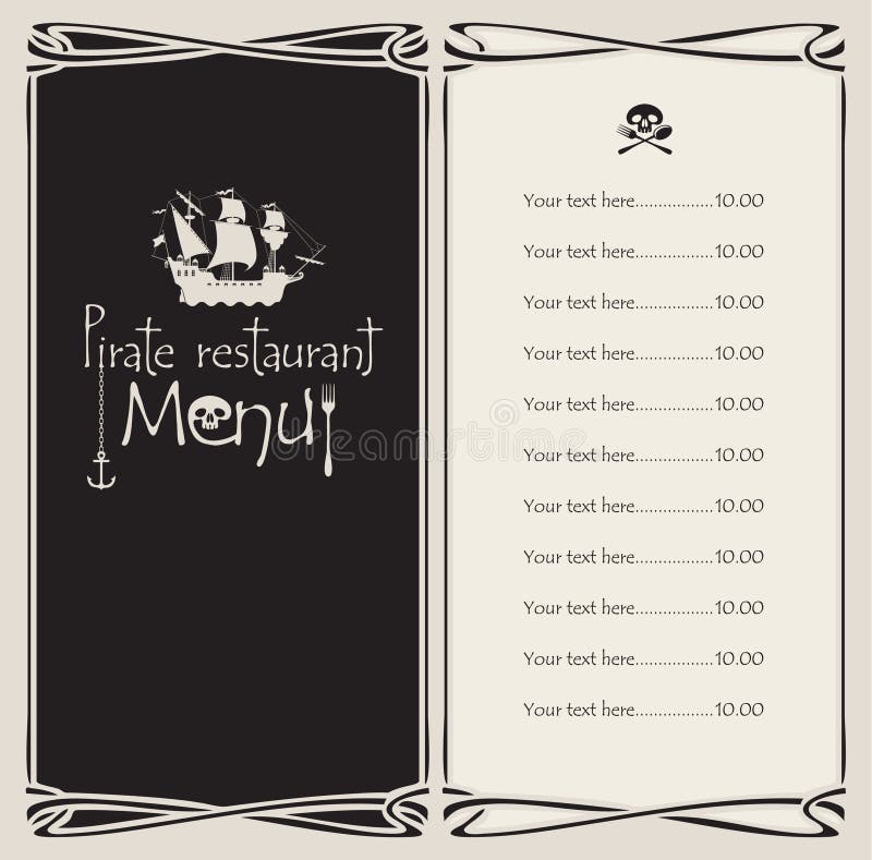 Pirate menu stock vector. Illustration of sailing, menu - 43358526
