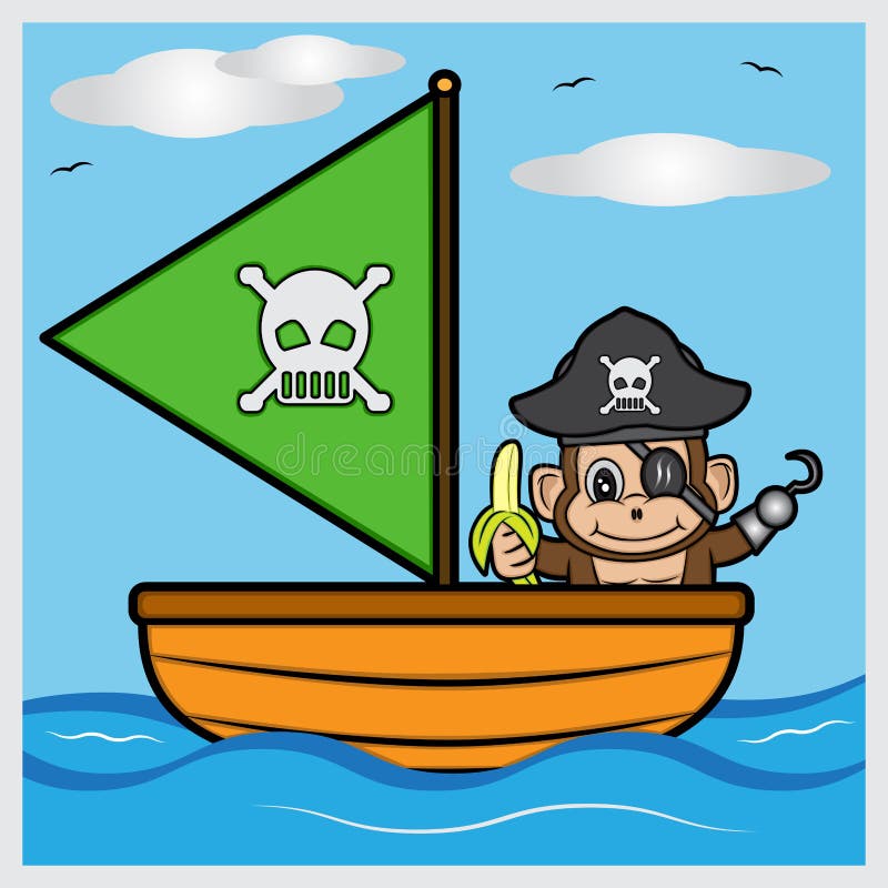 Pirate Monkey Sailing on the Sea Stock Vector - Illustration of ...