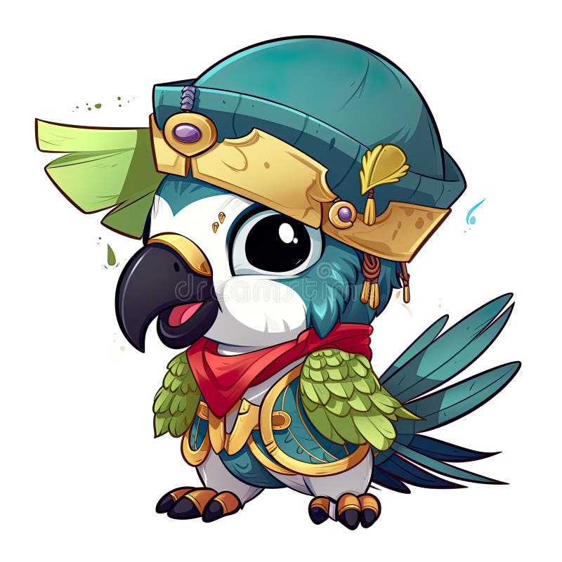 Pirate Parrot, Cartoon Chibi Style, AI Generative Stock Illustration ...