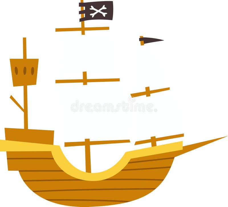 Pirate Sailing Ship with Square Rigged Masts Navigating upon Water ...