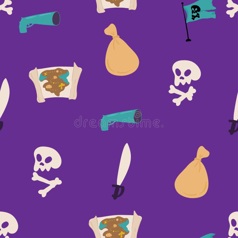 Pirate Sea Flat Vector Seamless Pattern. Sailing Backdrop Stock Vector ...