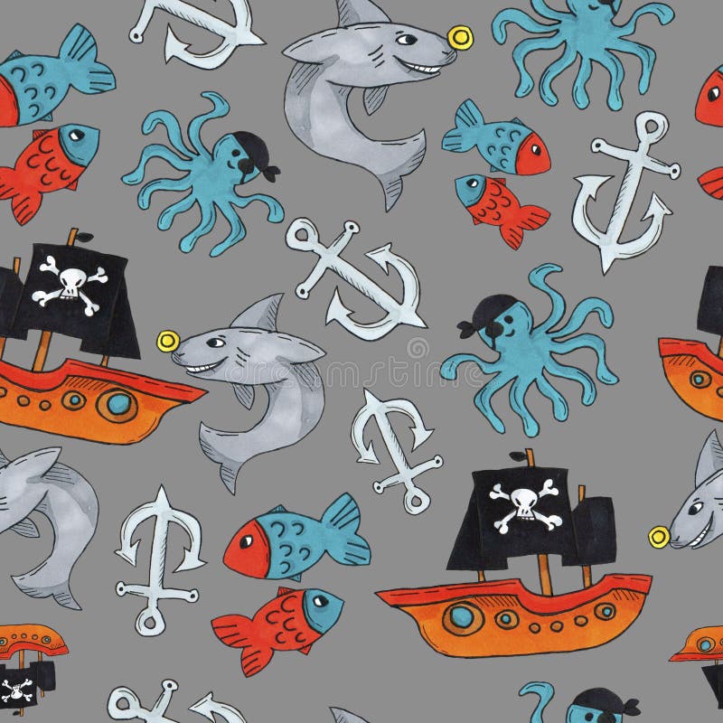 Pirate Seamless Pattern. Colorful Objects Repeating Background for Web ...