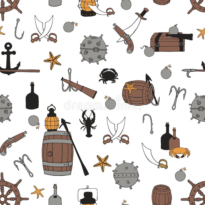 Pirate seamless pattern stock vector. Illustration of lantern - 145839862