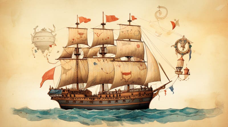 A Pirate Ship with Ahoy, Matey! it S Your Birthday! Stock Illustration ...