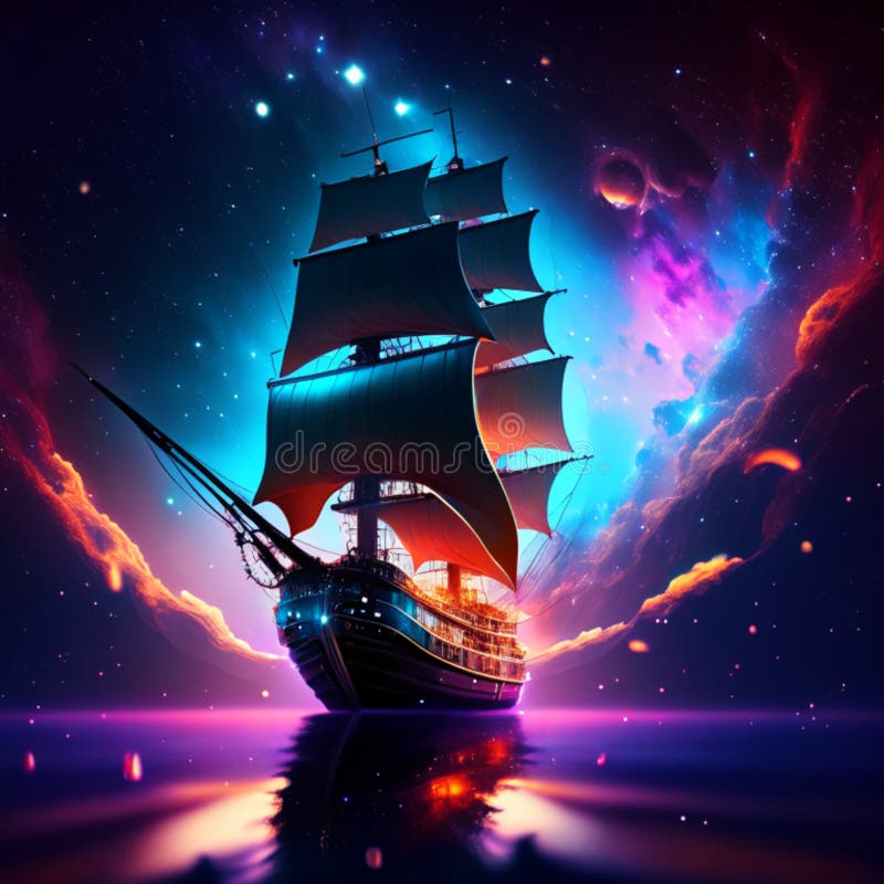 Pirate Ship on the Background of the Night Sky. Vector Illustration ...