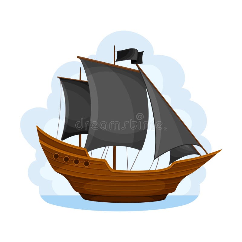 Pirate Ship with Black Sails and Square Rigged Mast Navigating upon ...